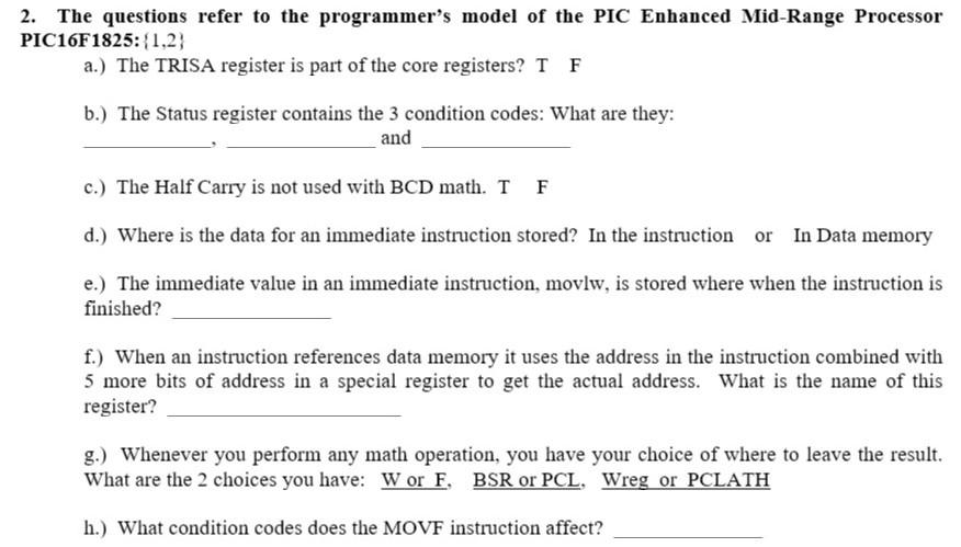 Solved 2. The questions refer to the programmer's model of | Chegg.com