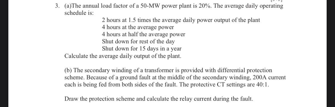 Solved 3. (a)The annual load factor of a 50−MW power plant | Chegg.com