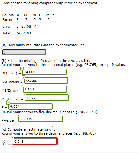 Solved Consider The Following Computer Output For An 2371