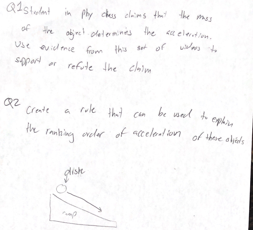 Solved along the ramp. Objects Distance Time Acceleration | Chegg.com