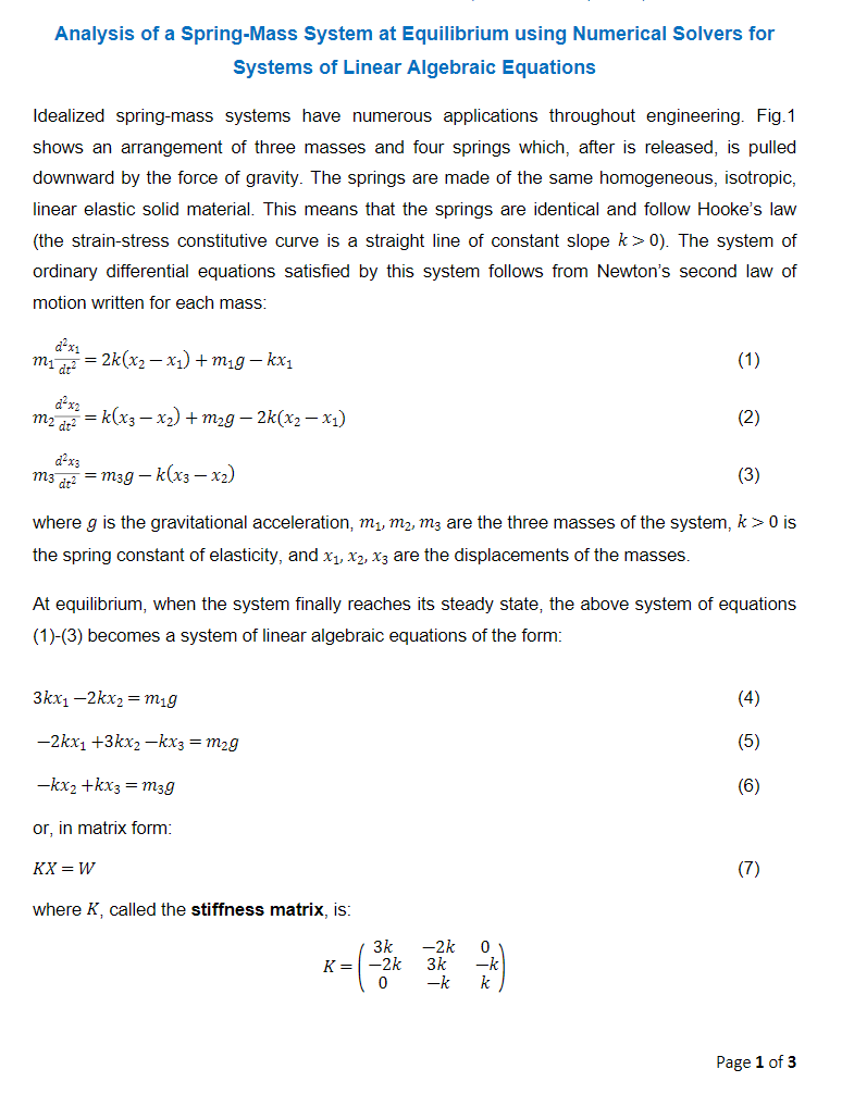 Analysis of a Spring-Mass System at Equilibrium using | Chegg.com