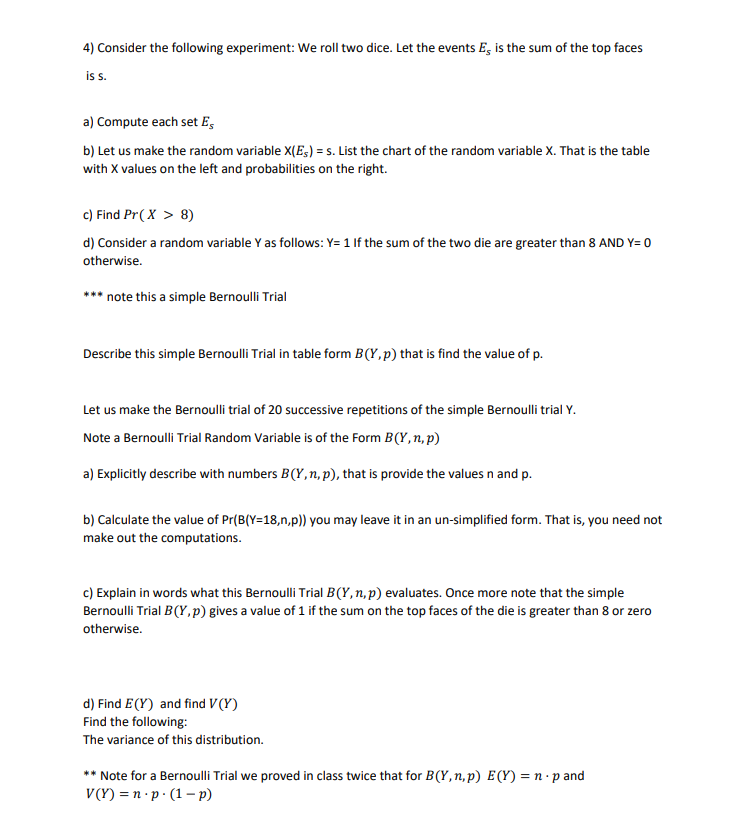 Solved 4) Consider the following experiment: We roll two | Chegg.com