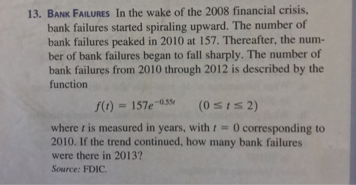 Solved 13. BANK FAILURES In the wake of the 2008 financial | Chegg.com
