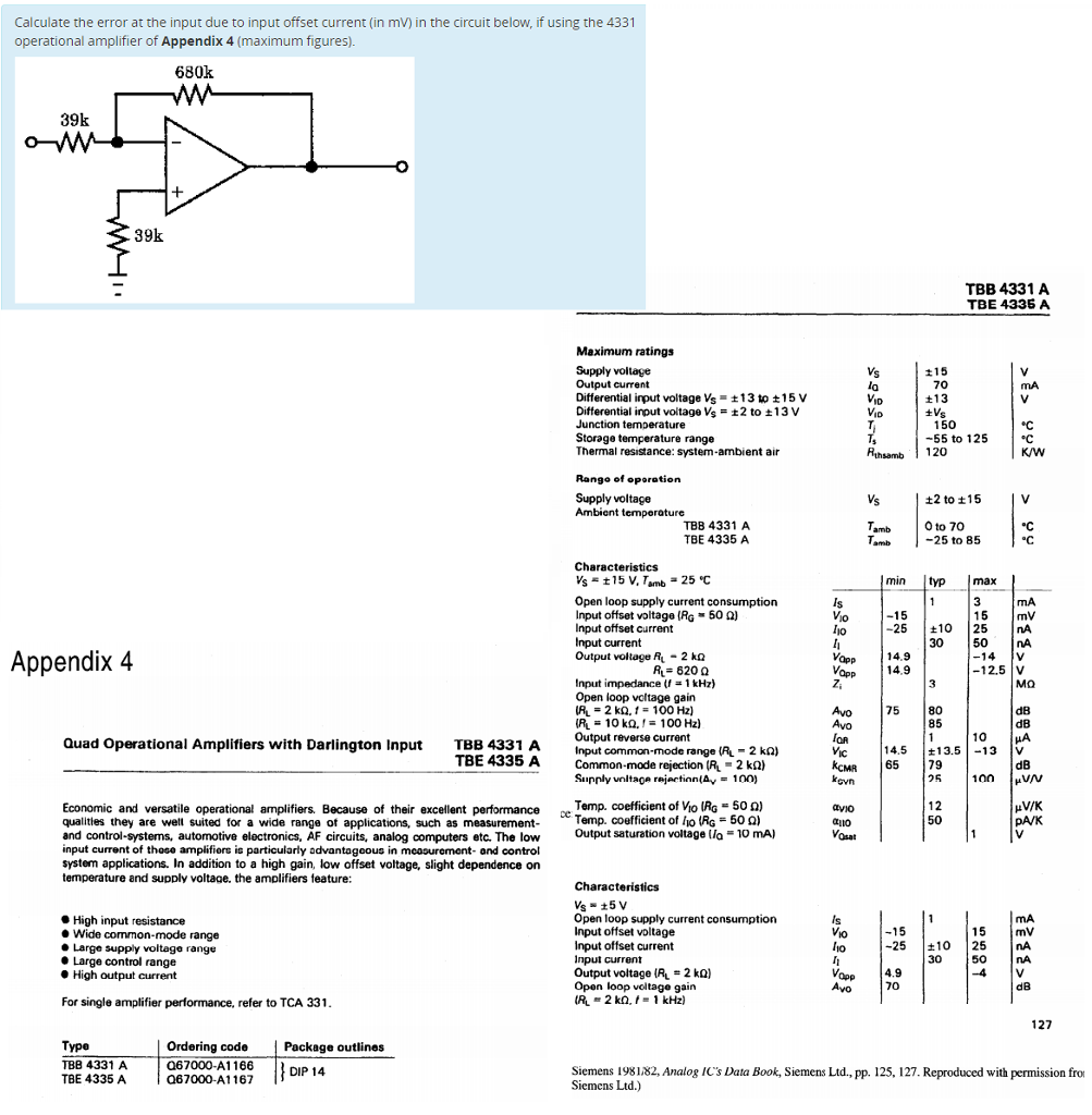 Solved Calculate The Error At The Input Due To Input Offset