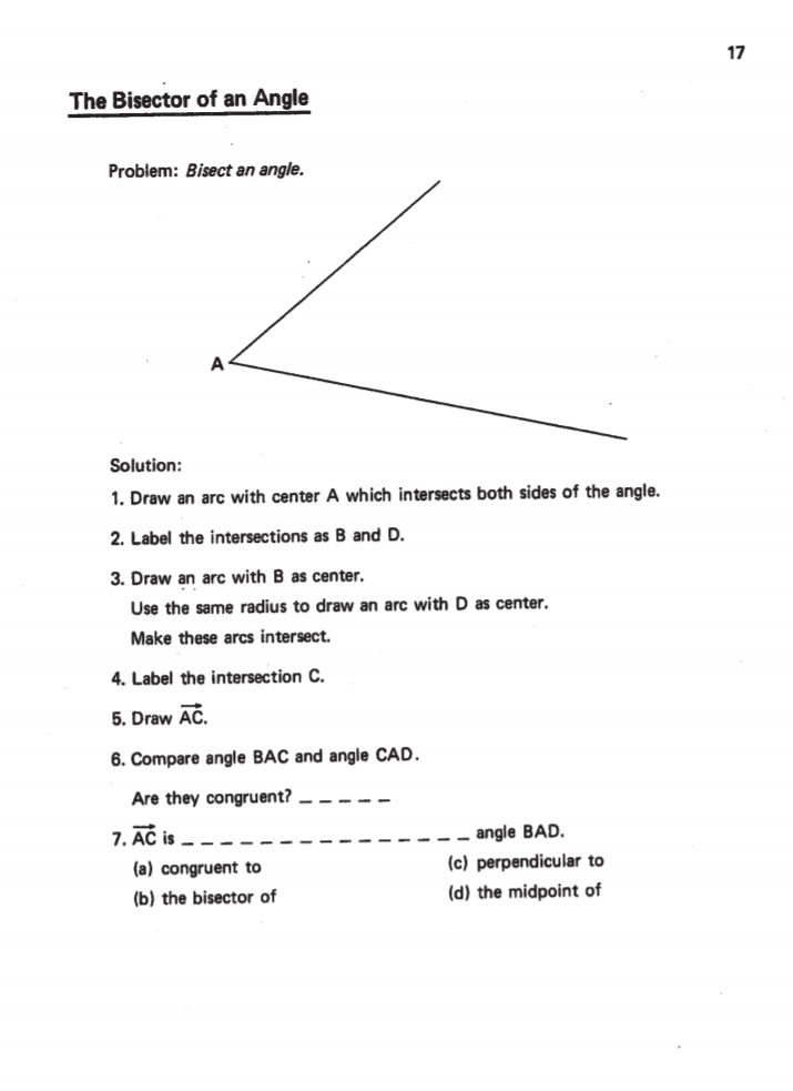 Solved 17 The Bisector of an Angle Problem: Bisect an angle. | Chegg.com