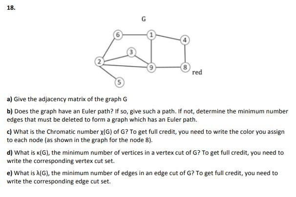 Solved 18. red a) Give the adjacency matrix of the graph G | Chegg.com