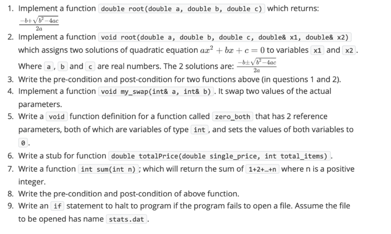 Solved 1. Implement a function double root (double a, double | Chegg.com