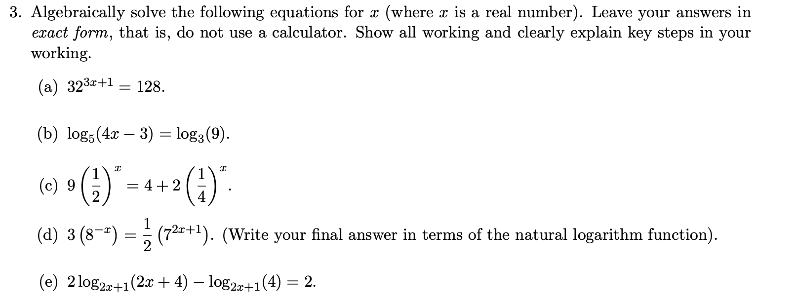 Solved 3. Algebraically solve the following equations for x | Chegg.com