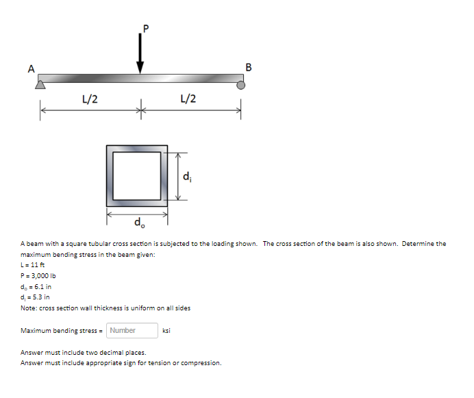 Solved A beam with a square tubular cross-section is | Chegg.com