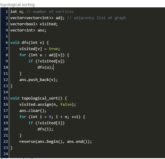 Solved topological sorting 1 int n; // number of vertices 2 | Chegg.com