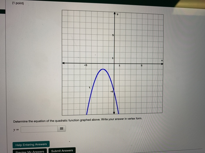 Solved (1 point) Determine the equation of the quadratic | Chegg.com