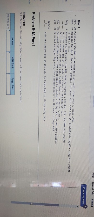 Solved Help Save & Exit Submit Check my work Year 1 Apr. 20 | Chegg.com