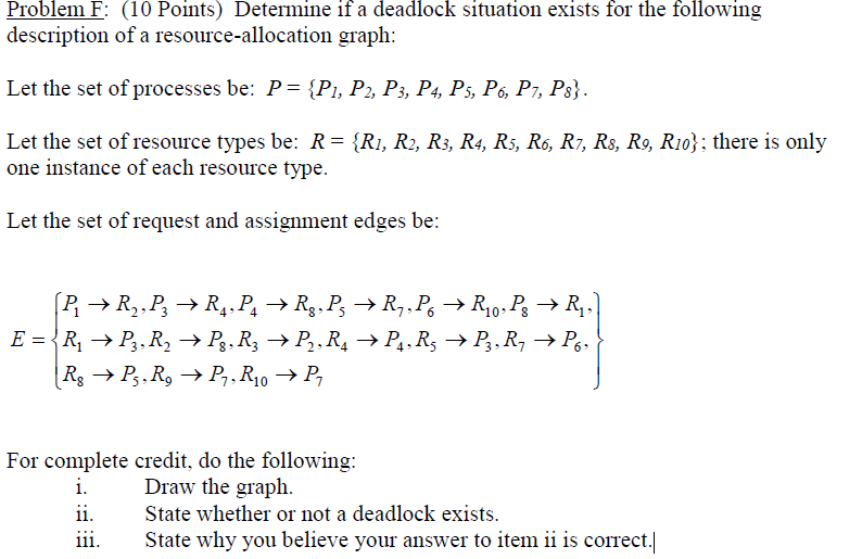 Solved Problem F: (10 Points) Determine if a deadlock | Chegg.com