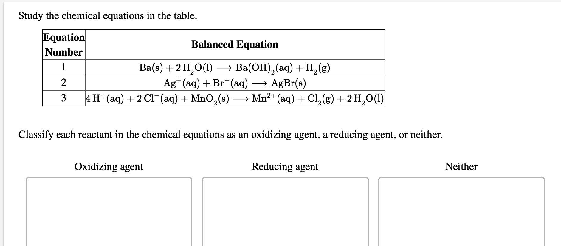 Solved Study the chemical equations in the table. Equation | Chegg.com