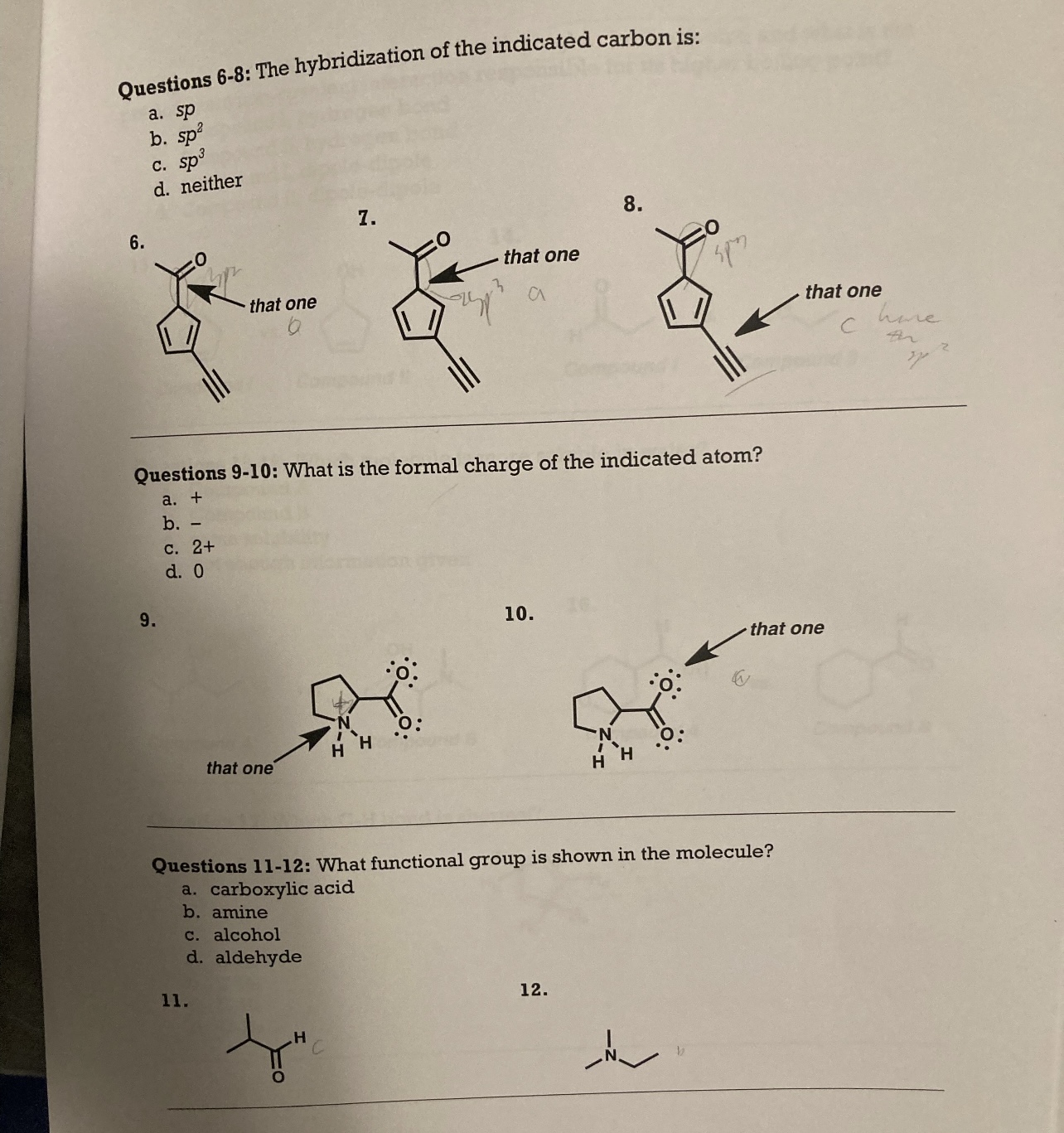 Solved Questions 6-8: The hybridization of the indicated | Chegg.com