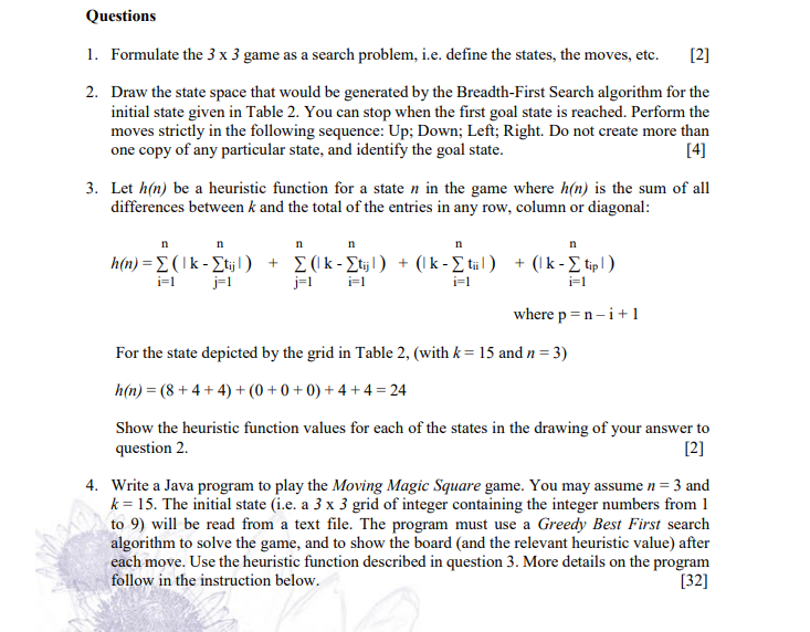 Solved 1. Formulate the 3×3 game as a search problem, i.e. | Chegg.com