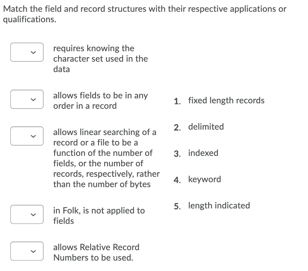 Solved Match the field and record structures with their | Chegg.com