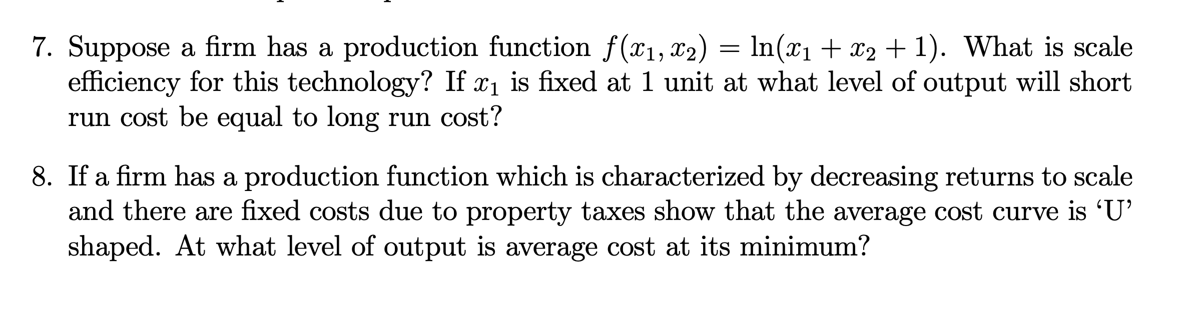 Solved 7. Suppose a firm has a production function | Chegg.com