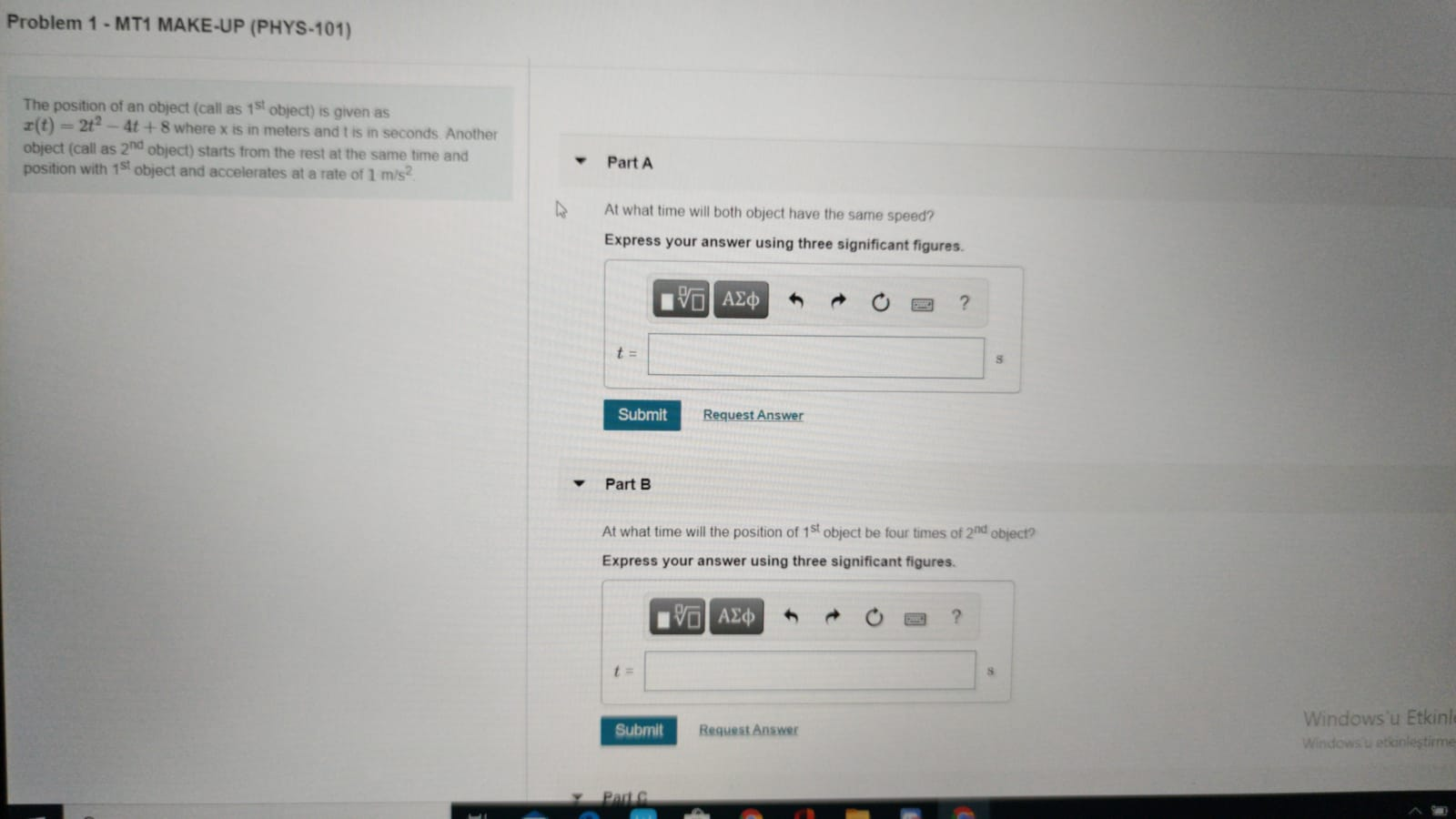 Solved Problem 1 - MT1 MAKE-UP (PHYS-101) The position of an | Chegg.com