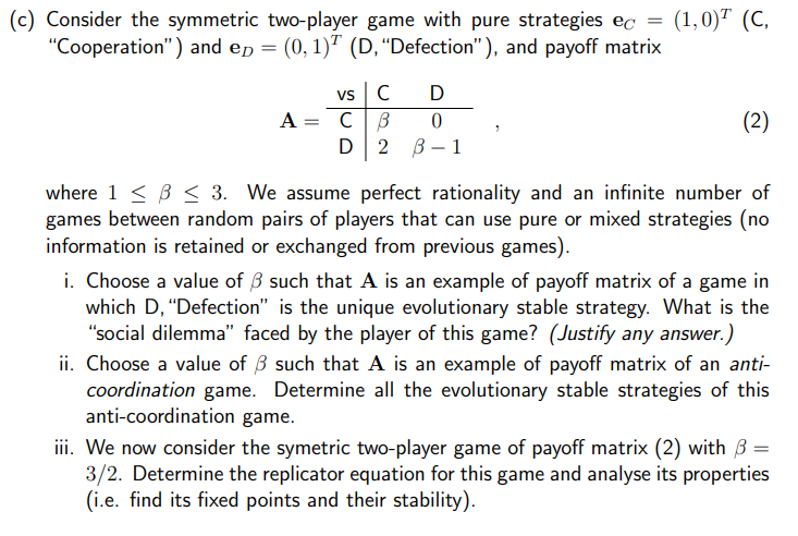 (1,0)T (C, (c) Consider the symmetric two-player game | Chegg.com