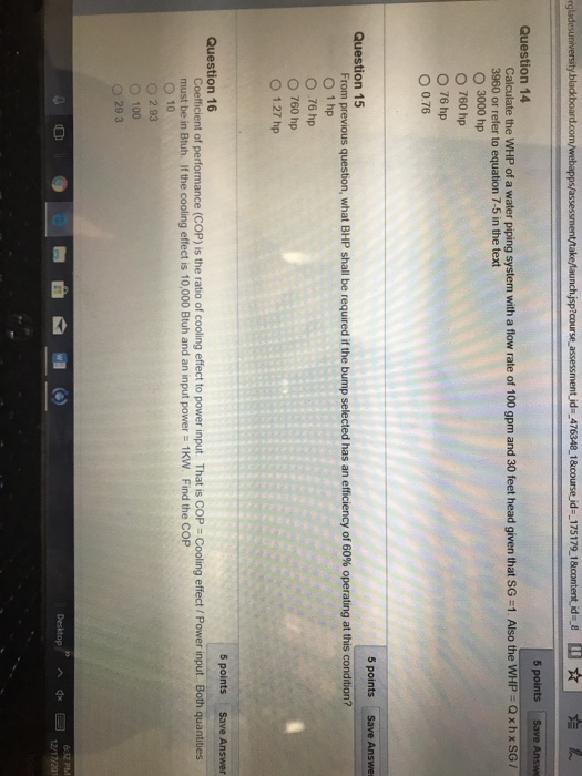 Solved Question 14 Calculate the WHP of a water piping | Chegg.com