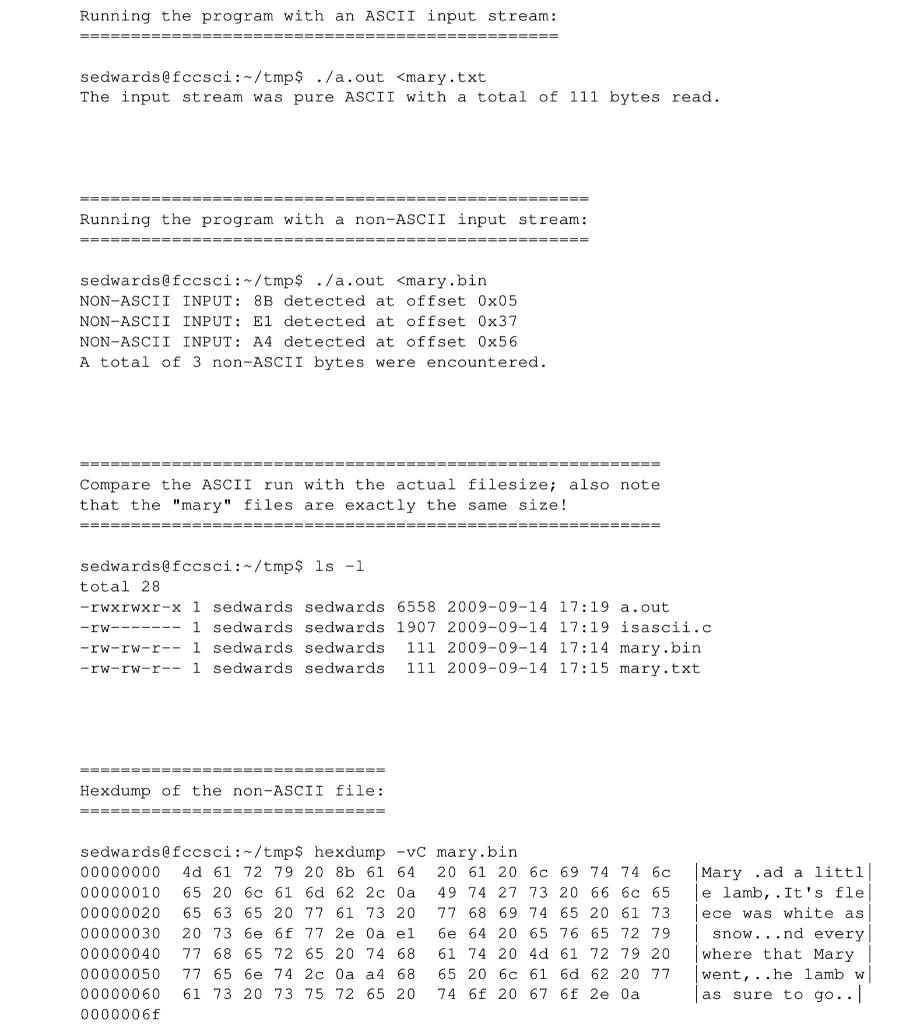 Running the program with an ASCII input stream: | Chegg.com