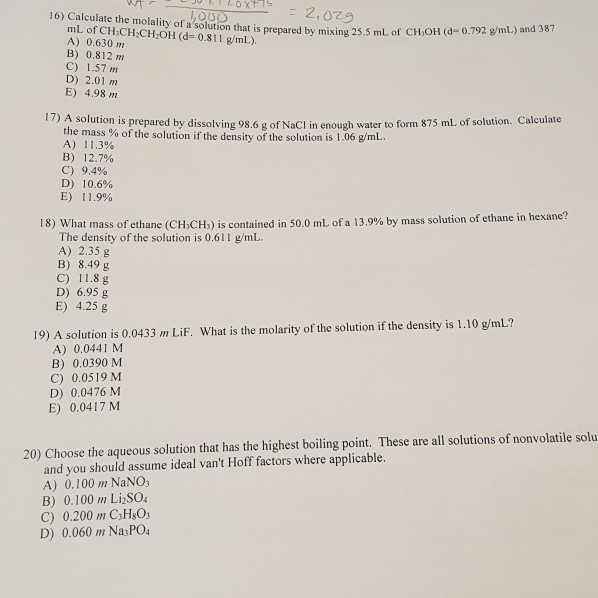 Solved 16) Calculate the molali 2 I,OU a'solution that is | Chegg.com