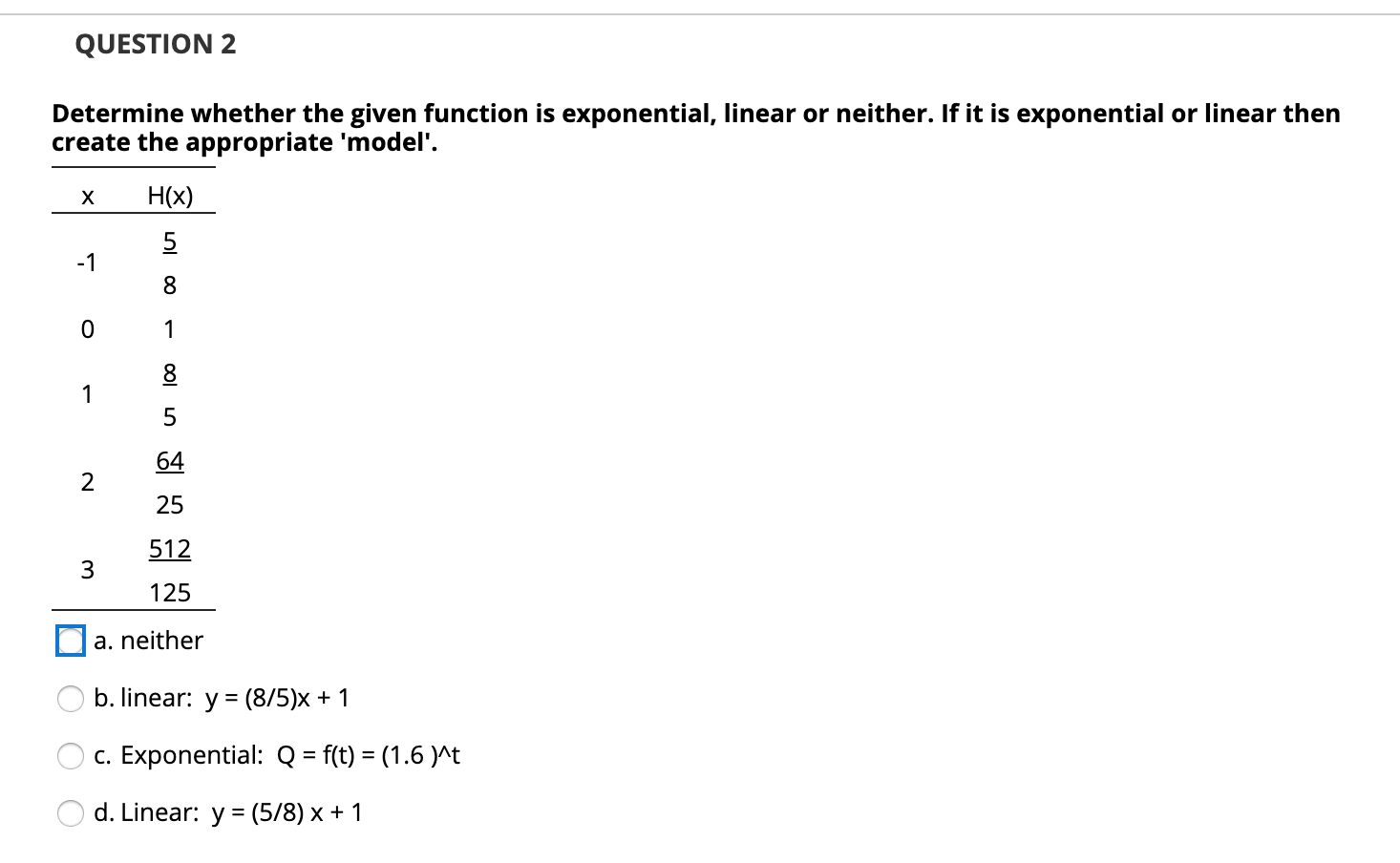 Solved QUESTION 2 Determine whether the given function is | Chegg.com