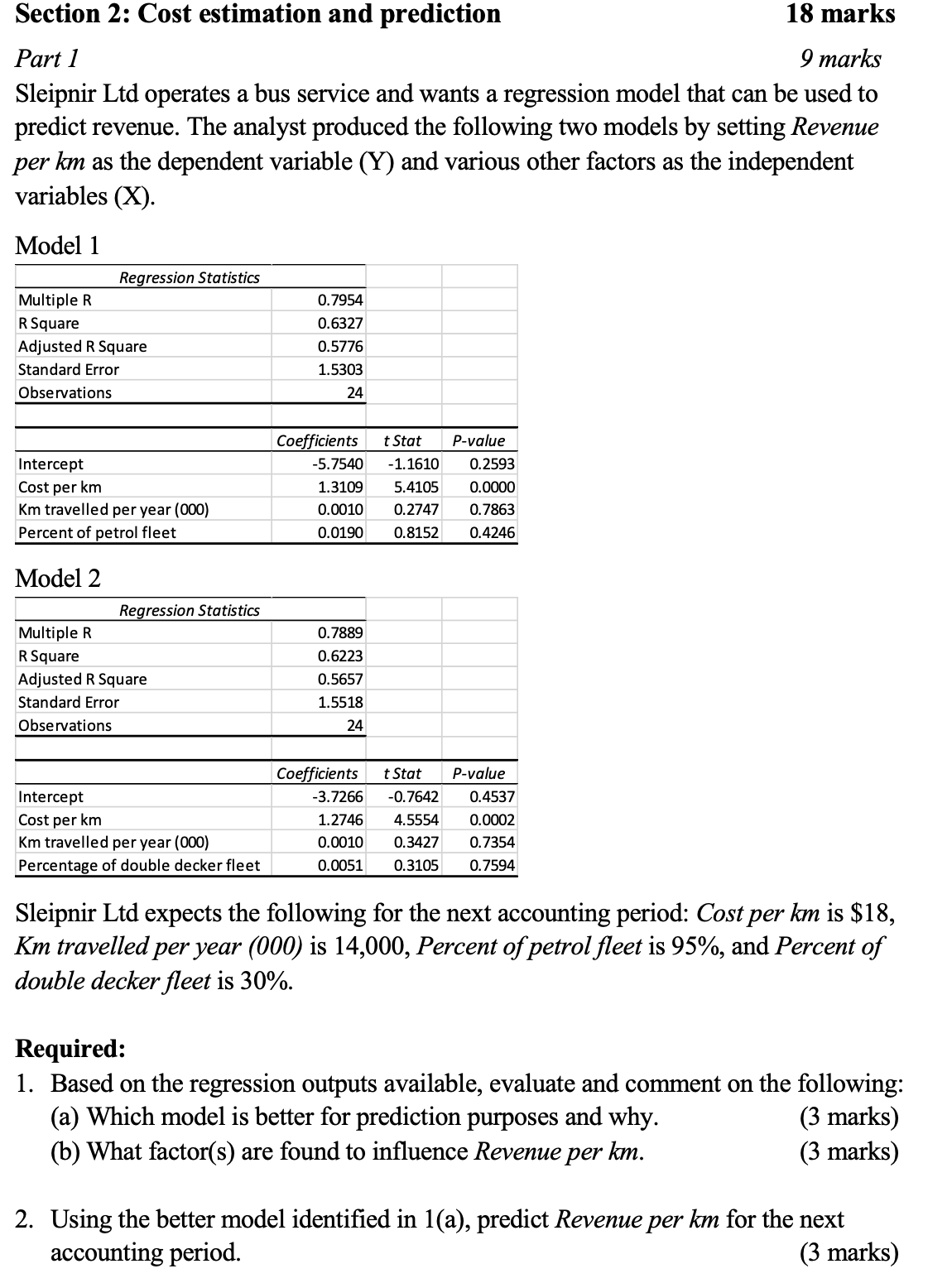Solved Section 2: Cost estimation and prediction 18 marks | Chegg.com
