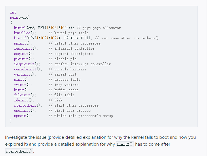 This is the main() function of the xv6 kernel // | Chegg.com