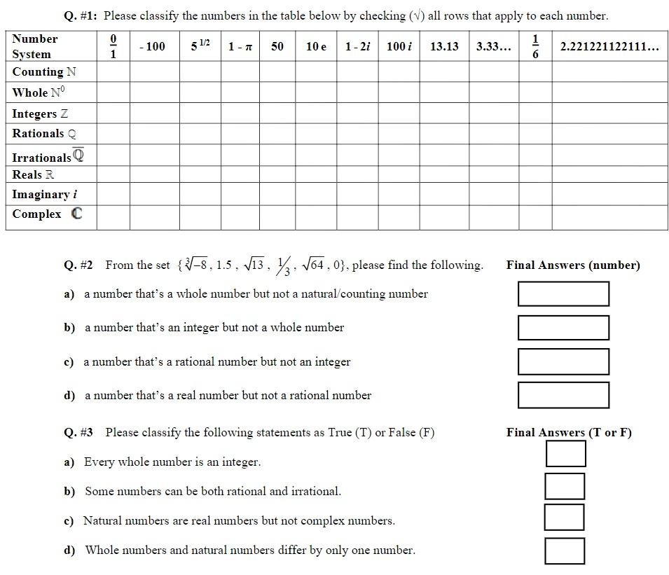Solved Q. #1: Please classify the numbers in the table below | Chegg.com