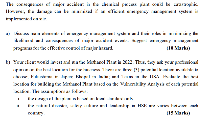Solved The consequences of major accident in the chemical | Chegg.com