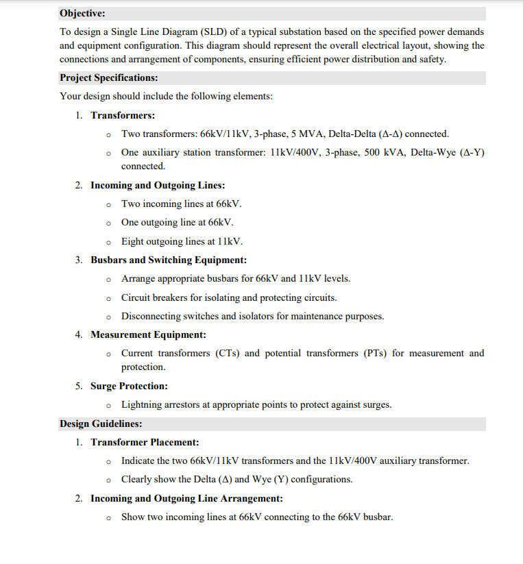 Objective:To design a Single Line Diagram (SLD) ﻿of a | Chegg.com