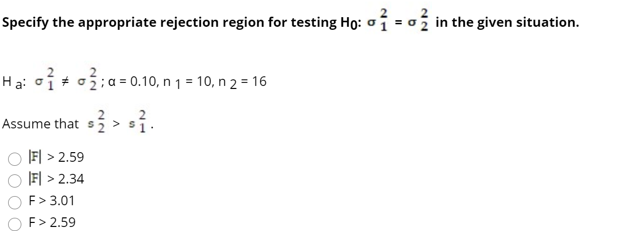 Solved Specify the appropriate rejection region for testing | Chegg.com