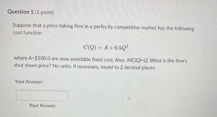 Solved Suppose that a price-taking firm in a perfectly | Chegg.com