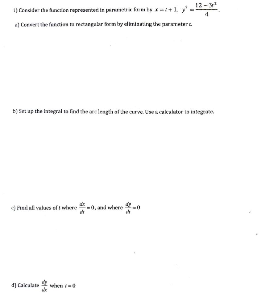 Solved Consider the function represented in parametric form | Chegg.com