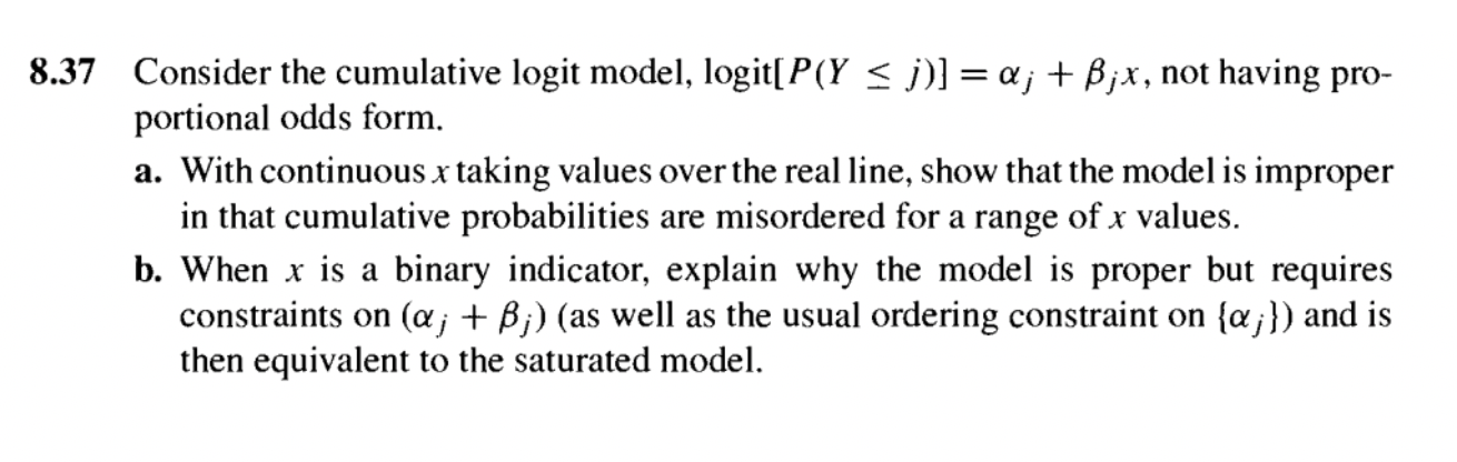8.37 Consider the cumulative logit model, logit[P(Y = | Chegg.com