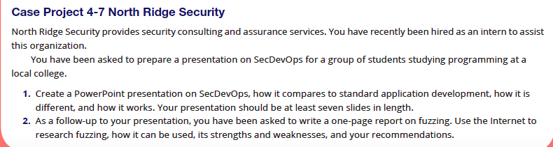 Solved Case Project 4-7 North Ridge Security North Ridge | Chegg.com