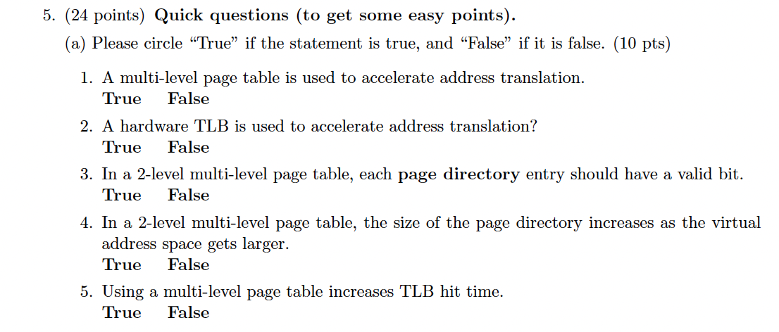 Solved 5. (24 points) Quick questions (to get some easy | Chegg.com Solved 5. (24 points) Quick questions (to get some easy | Chegg.com