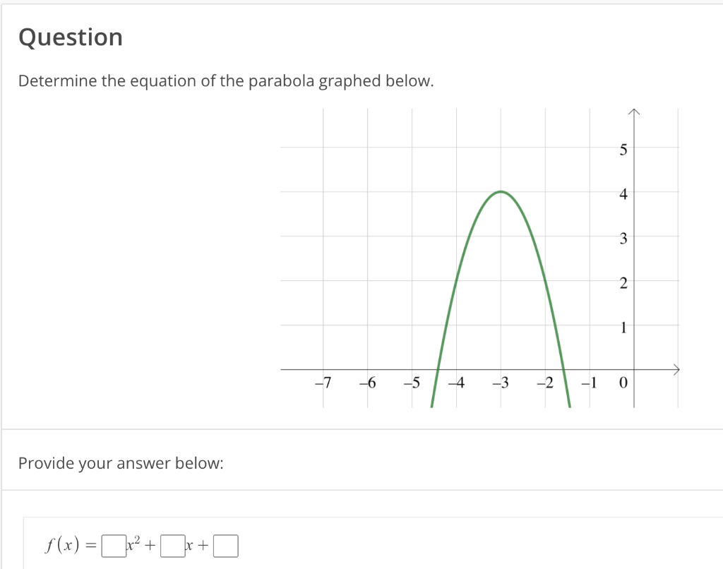 Solved Question Determine the equation of the parabola | Chegg.com