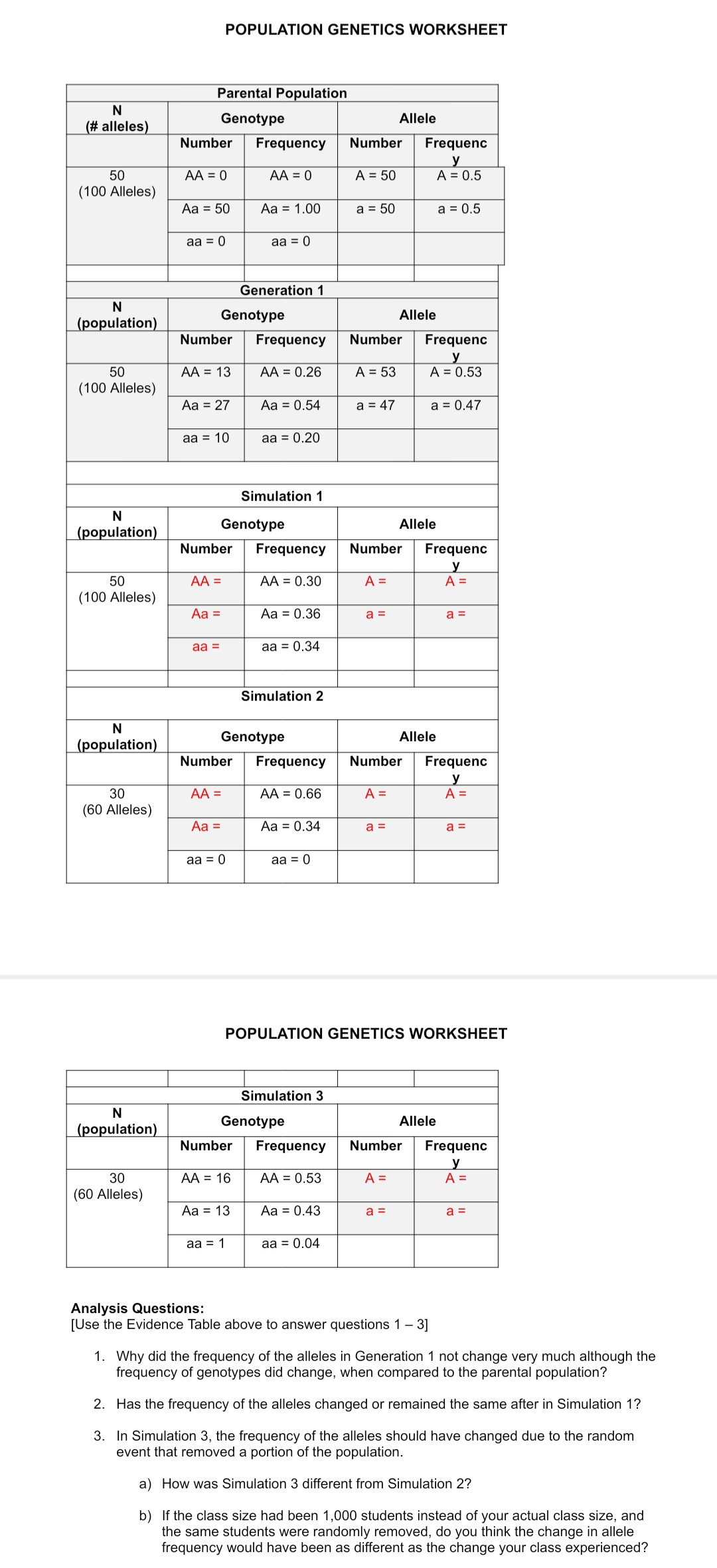 Solved POPULATION GENETICS WORKSHEET POPULATION GENETICS | Chegg.com
