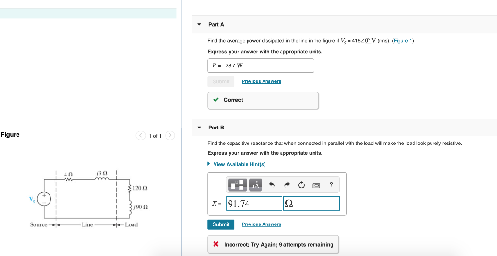 Solved Part A Find the average power dissipated in the line | Chegg.com