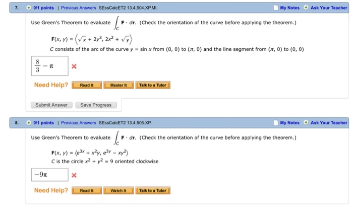 Solved 7. 0/1 points I Previous Answers SEssCalcET2 | Chegg.com