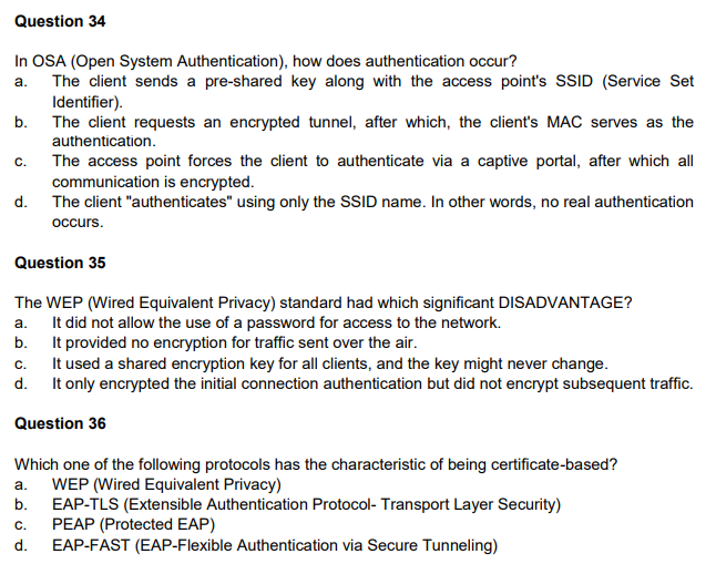 Solved Question 34 a. In OSA (Open System Authentication), | Chegg.com