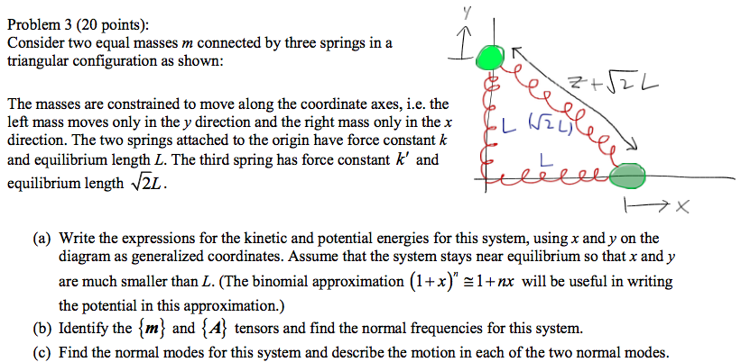 Solved Consider two equal masses m connected by three | Chegg.com