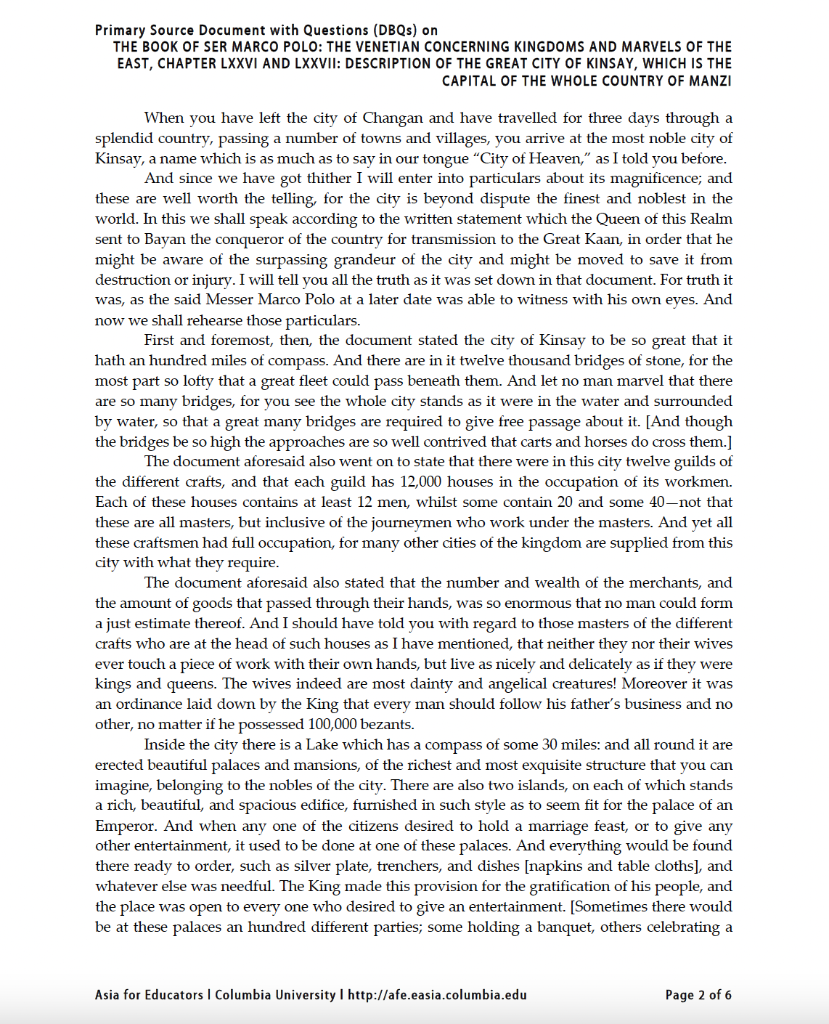with Questions (DBQs) THE BOOK OF SER MARCO POLO: THE | Chegg.com