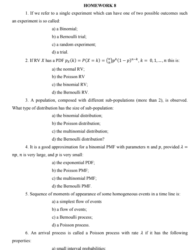 Solved HOMEWORK 8 1. If we refer to a single experiment | Chegg.com