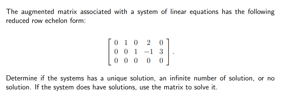 Solved The augmented matrix associated with a system of | Chegg.com