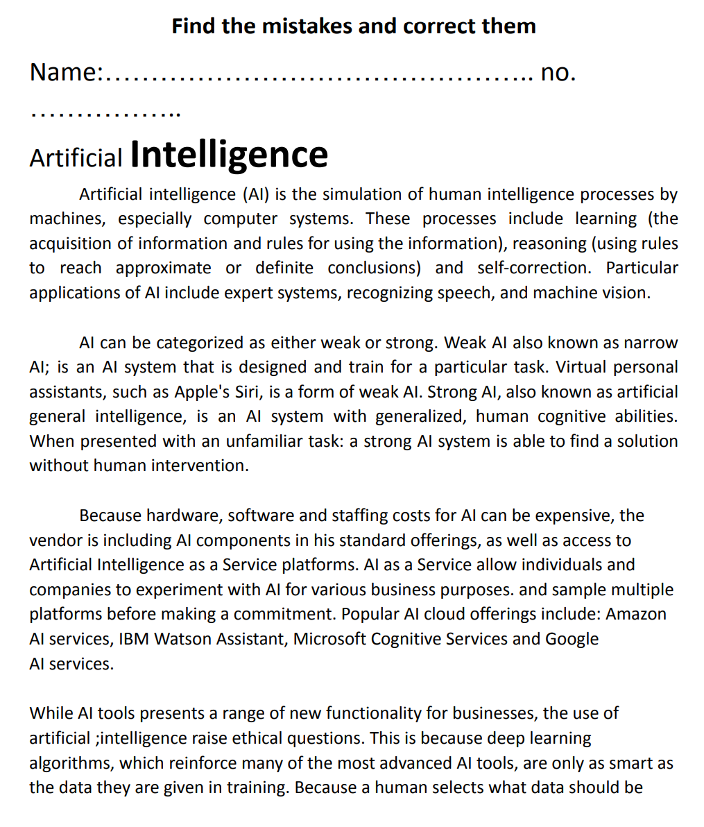 Artificial Intelligence Artificial intelligence (Al) | Chegg.com