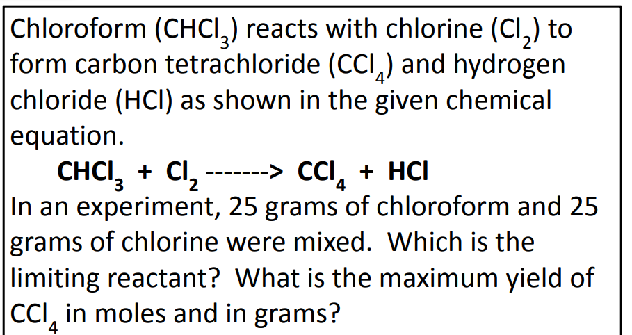 Solved Chloroform (CHCl3) reacts with chlorine (Cl2) to form | Chegg.com